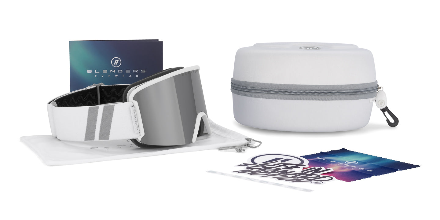 White Mist Lunar Snow Goggles - White Frame with Chrome Silver Lens Ski ...