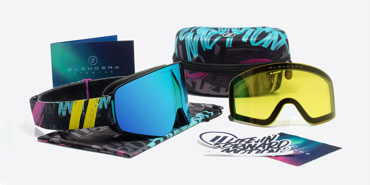 Arctic Motion Snow Goggles - Neon Blue & Yellow Lens Ski & Snowboard ...